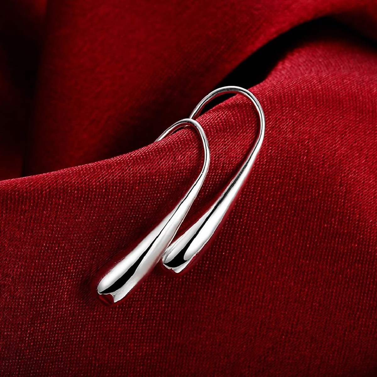 Harlorki Women Lady's 925 Silver Plated Shiny Teardrop Shape Hook Drop Dangle Earrings Fashion Costume Jewelry for Wedding Party Casual Daily Wear