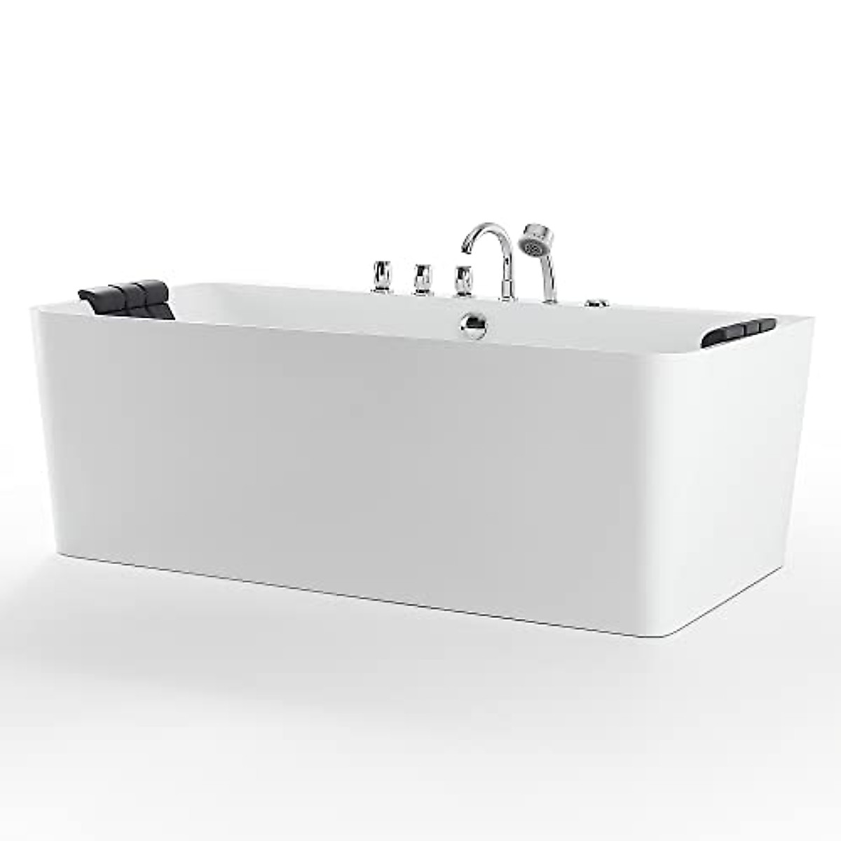Empava 67-Inch Freestanding Whirlpool Bathtub Rectangular with 8 Hydromassage Water Jets Luxury Acrylic Massage SPA Soaking Bath Tub Double Ended, White