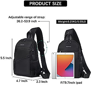 BOSTANTEN Sling Bag, Shoulder Bag Crossbody Backpack Lightweight Casual Daypack for Men Women Travel Hiking Walking, Black