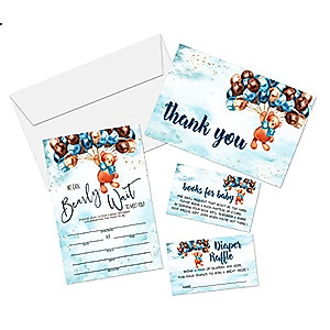 Baby Shower Invitation Set, Fill In Invites Cards, Books For Baby, Diaper Raffle, Thank You,Beasty Wait, Each Design 25 Cards & Envelopes (Total 100 Cards) – (bb009-taozhuang)