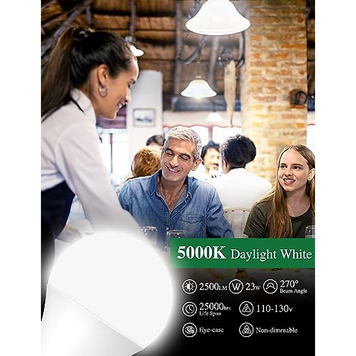 Bombubilla A21 LED Light Bulbs, 150-200W Equivalent 23W LED Bulb, 2500 Lumens, Daylight White 5000K, E26 Base, Non-Dimmable, Super Bright Light Bulbs for Home Office Shop Warehouse Garage, 6 Pack