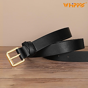 WHIPPY Women's Leather Belts for Jeans Pants Casual Ladies Belt Fashion Vintage Pin Buckle Belt for Women, Black, S