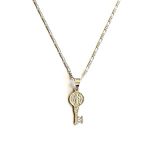 LUXURYGOLD888 925 STERLING SILVER SAINT BENEDICT KEY NECKLACE 18" LONG-22mm/CADENA DE SAN BENITO LLAVE 18" LARGO