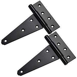 SANKINS 6 Inch T-Strap Shed Door Hinges Heavy Duty,Black Tee Hinge for Wooden Fences,Yard Door,Barn Door Gates, Wrought Hardware Rustproof,2Pack/Set