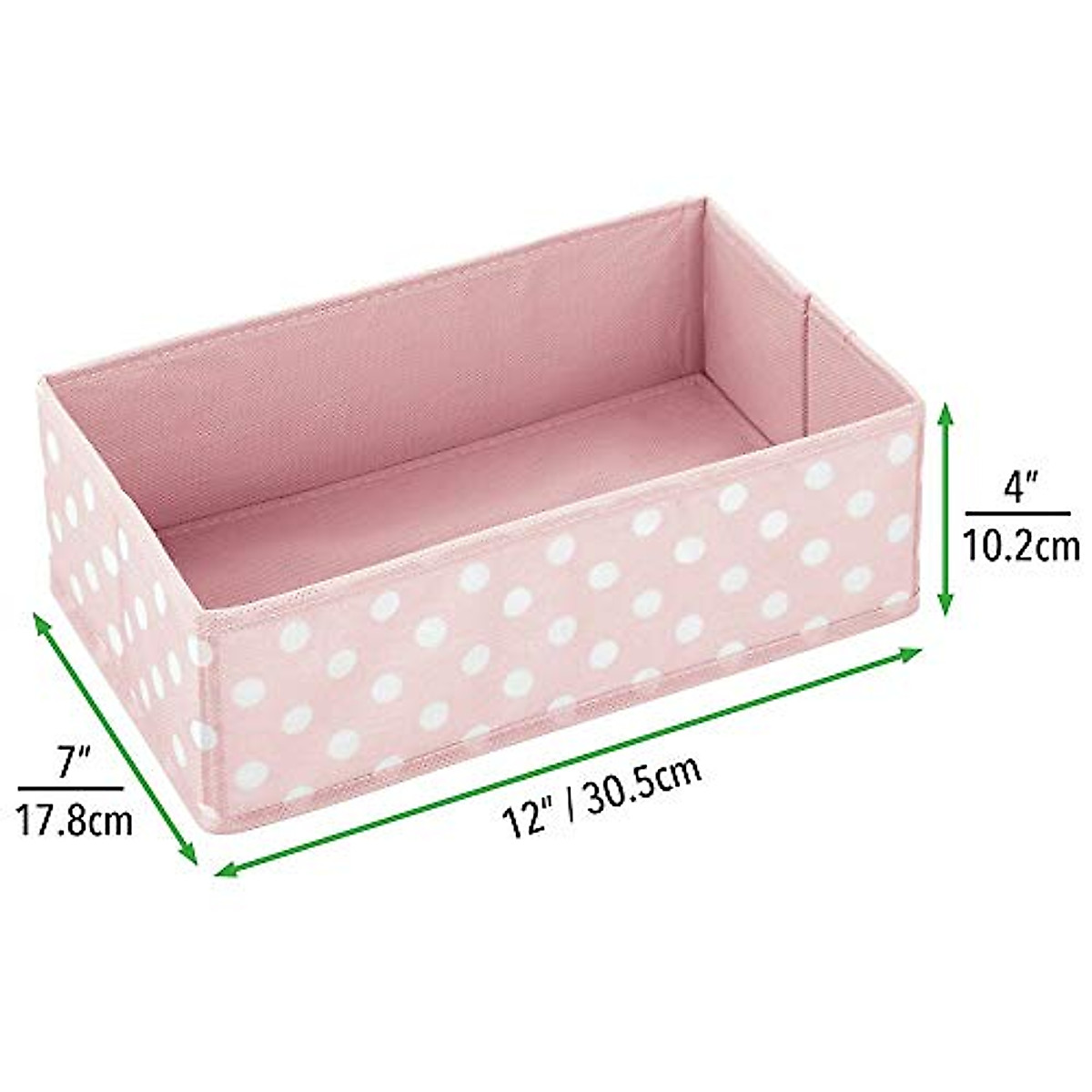mDesign Fabric Drawer Organizer Bins, Kids/Baby Nursery Dresser, Closet, Shelf, Playroom Organization, Hold Clothes, Toys, Diapers, Bibs, Blankets, 3 Pack - Pink/White Polka Dot
