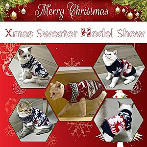 CooShou 3Pcs Christmas Dog Sweater Costume Xmas Cat Knitwear Clothes Navy Blue White and Christmas Red Sweaters with Reindeers Snowflakes Pattern for Kitten Cat Puppy Dog XS