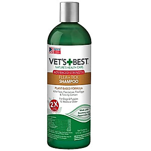 Vet’s Best Flea & Tick Advanced Strength Dog Shampoo - Dog Flea and Tick Treatment - Plant-Based Formula - Certified Natural Oils - 12 oz