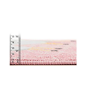 Unique Loom Whimsy Kids Collection Area Rug - Llama (Round 7' 10" x 7' 10", Pink/ Light Blue)