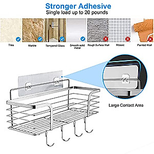 Yougai Shower Caddy Shower Shelf with Soap Dish and 4 Hooks, SUS304 Stainless Steel Shampoo Holder Bathroom Shower Organizer No Drilling Adhesive Wall Mounted Storage Shelves Basket Accessories-3 Pack