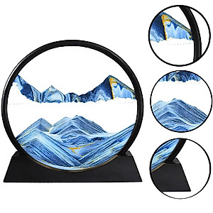 Yevheniy Moving Sand Art Picture,3D Hourglass Deep Sea Sandscape in Liquid Motion Display Glass Flowing Sand Frame for Boys Girls,Relaxing Decor for Home and Office (7", Blue)
