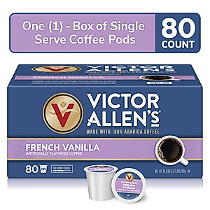 Victor Allen's Coffee French Vanilla Flavored, Medium Roast, 80 Count, Single Serve Coffee Pods for Keurig K-Cup Brewers