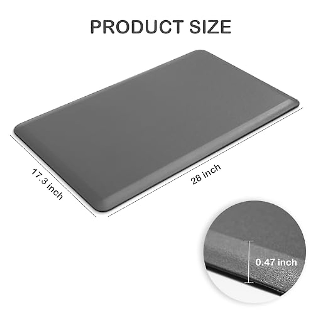 MAYHMYO Grey Kitchen Rugs Kitchen Mats Anti Fatigue Kitchen Floor Mats Thick Cushioned Non Slip Waterproof Memory Foam Kitchen Mat for Standing Desk Office Sink Laundry