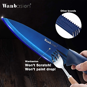 Wanbasion Kitchen Knife Set Block, Stainless Steel Kitchen Knife Set, Professional Kitchen Knife Set Block with Blue Titanium