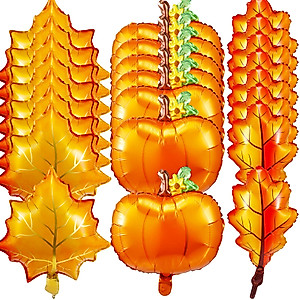 Liliful 30 Pcs Thanksgiving Balloons Decorations Large Fall Foil Balloons Pumpkin Balloons Orange Maple Leaf Balloons for Autumn Harvest Festival Party Decoration Birthday Baby Shower Party Supplies