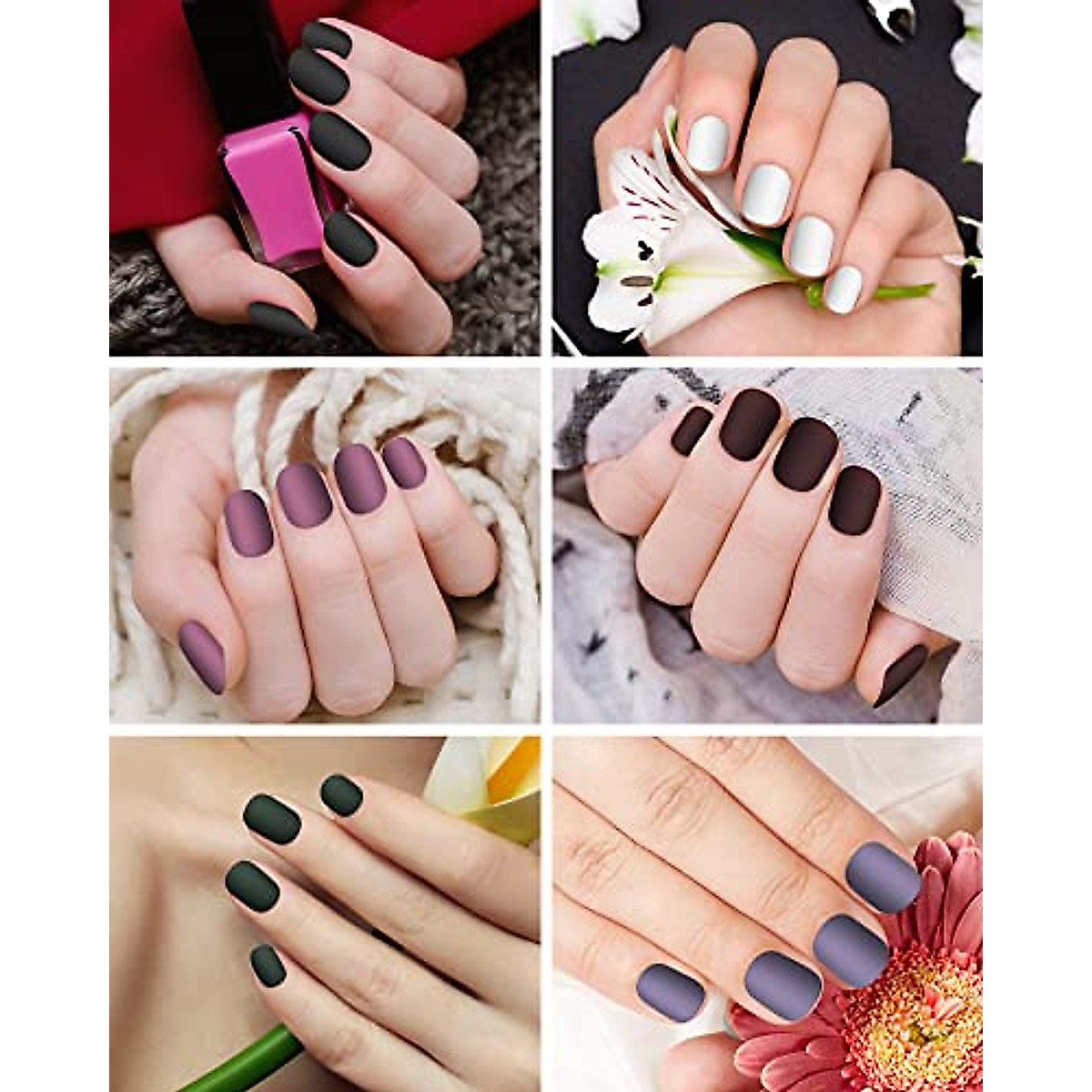 LADYING Matte Short Acrylic False Nails for Women, Stick Glue on/ Press on Nails Set with Glue Nail File, Nail Art Salon Ballerina French Fake Tips, 8 Packs (192 PCS)