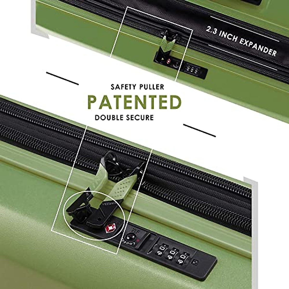 VERAGE Freeland 3 Piece Luggage Sets with X-Large Spinner Wheels, Expandable Hardshell Luggage Sets, Travel Suitcase Set TSA Approved (20/24/29-Inch, Green)