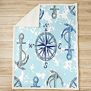 Anchor Decor Sherpa Blanket Nautical Compass Blanket for Bed Couch Travel Sofa Ocean Marine Themed Fleece Throw Blanket Kids Adults Soft and Cozy Sea Adventure Plush Fuzzy BlanketTwin 60"x80"