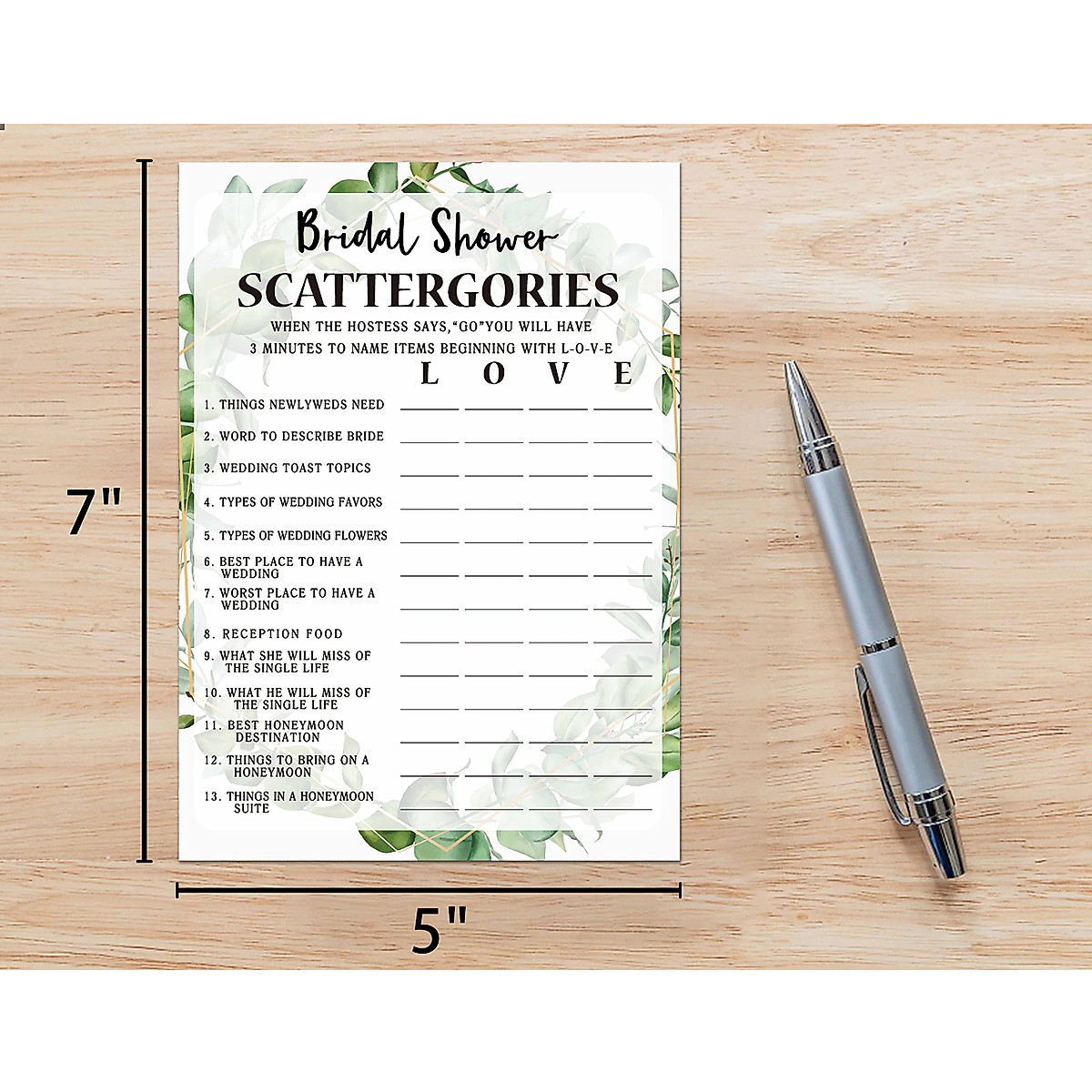 Bridal Shower Game Cards, Bridal Shower Game, Tropical Jungle Theme Engagement Party Cards For Wedding, Set of 30 Cards(Leaf005)