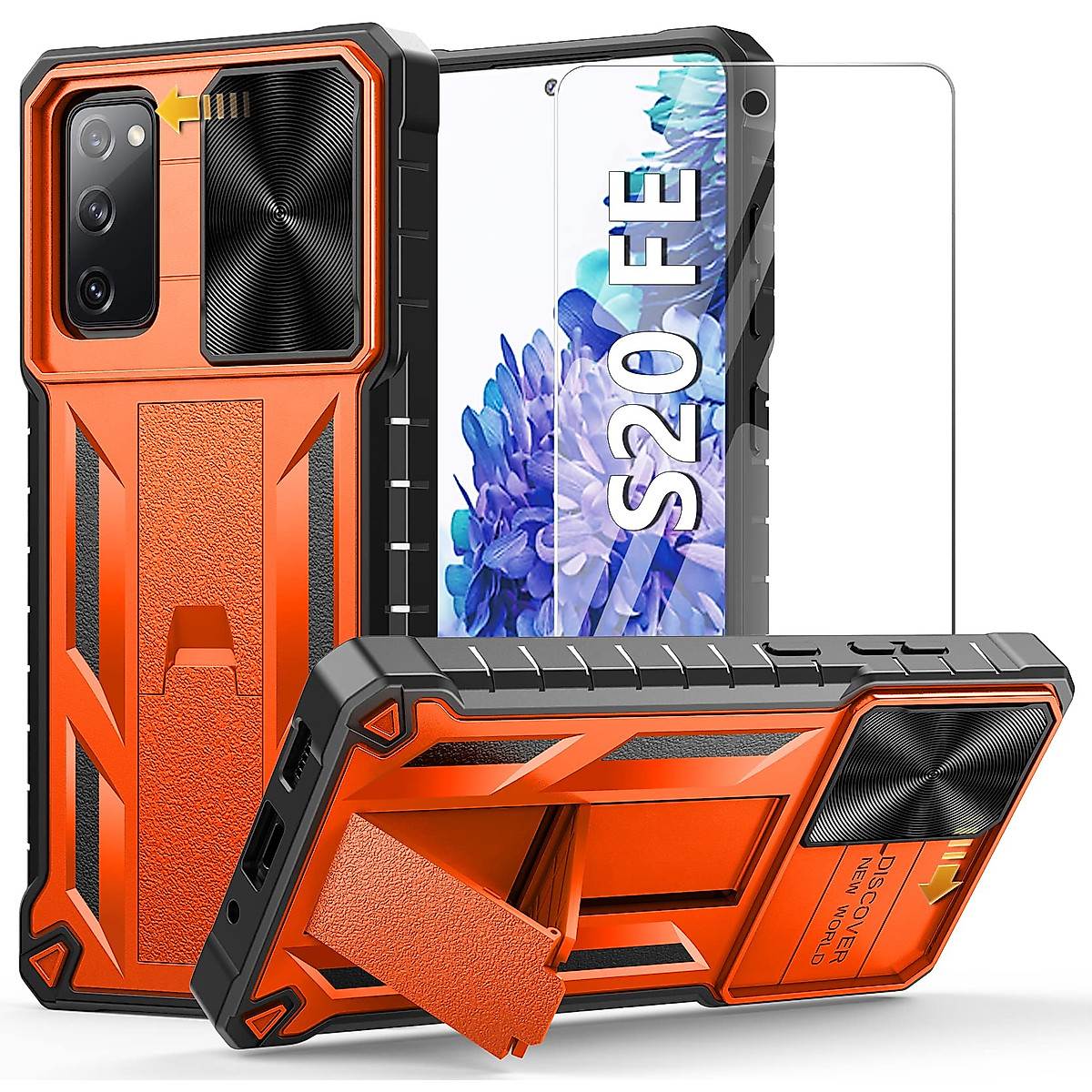 WTYOO for Samsung Galaxy S20-FE Case: Military Grade Drop Proof Protection Mobile Cover with Kickstand | Matte Textured Rugged Shockproof TPU | Protective Phone Case for Samsung S20 FE 5G - Orange