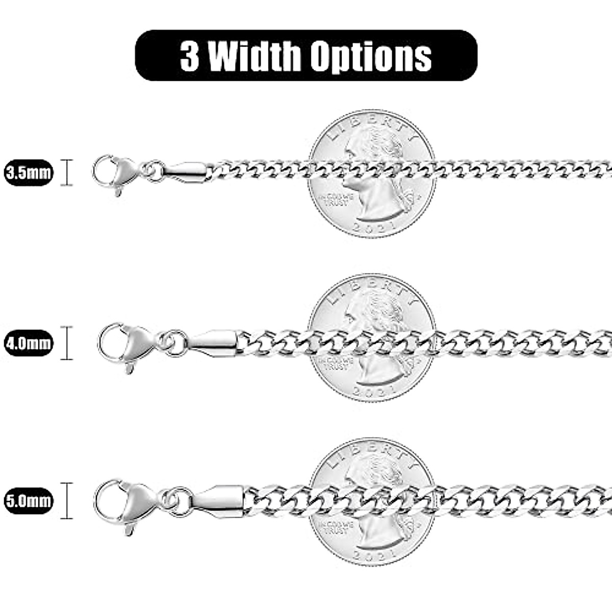 Fiusem Silver Tone Cuban Link Chain for Men, 5mm Mens Chain Necklaces, Stainless Steel Chain Necklaces for Men Women and Boys, 20 Inch