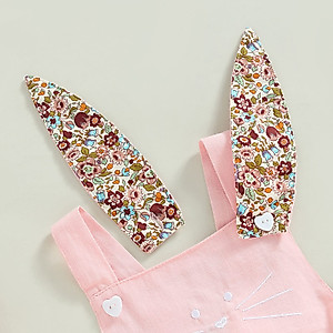 Baby Girl Easter Outfit Vintage Onesie Overalls and Bunny Ears/Toddler Dress Sister Mathing Clothes with Tail (Onesie Bunny Pink,6-12 Months)