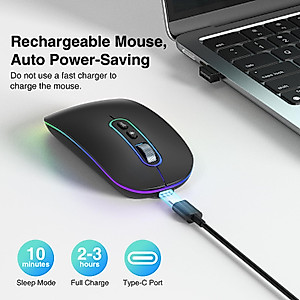 cimetech M01 Wireless Bluetooth Dual Mode Mouse, [1 Mouse for 2 Devices] [Ultra-Low Decibel Click], Rechargeable Ultra Slim LED Sleek Mouse, Plug and Play for iPad Mac Laptop Tablet PC Window - Black