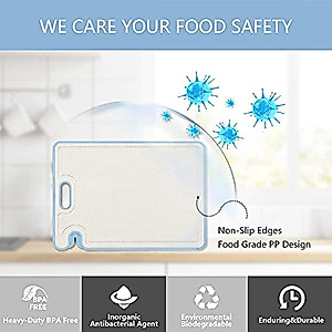 PICKWILL Plastic Cutting Board Set, Plastic Chopping Boards for Kitchen with Knife Sharpener, BPA Free Cutting Boards with Juice Grooves Easy-Grip Handle, Non-Slip, Non-Porous, Dishwasher Safe