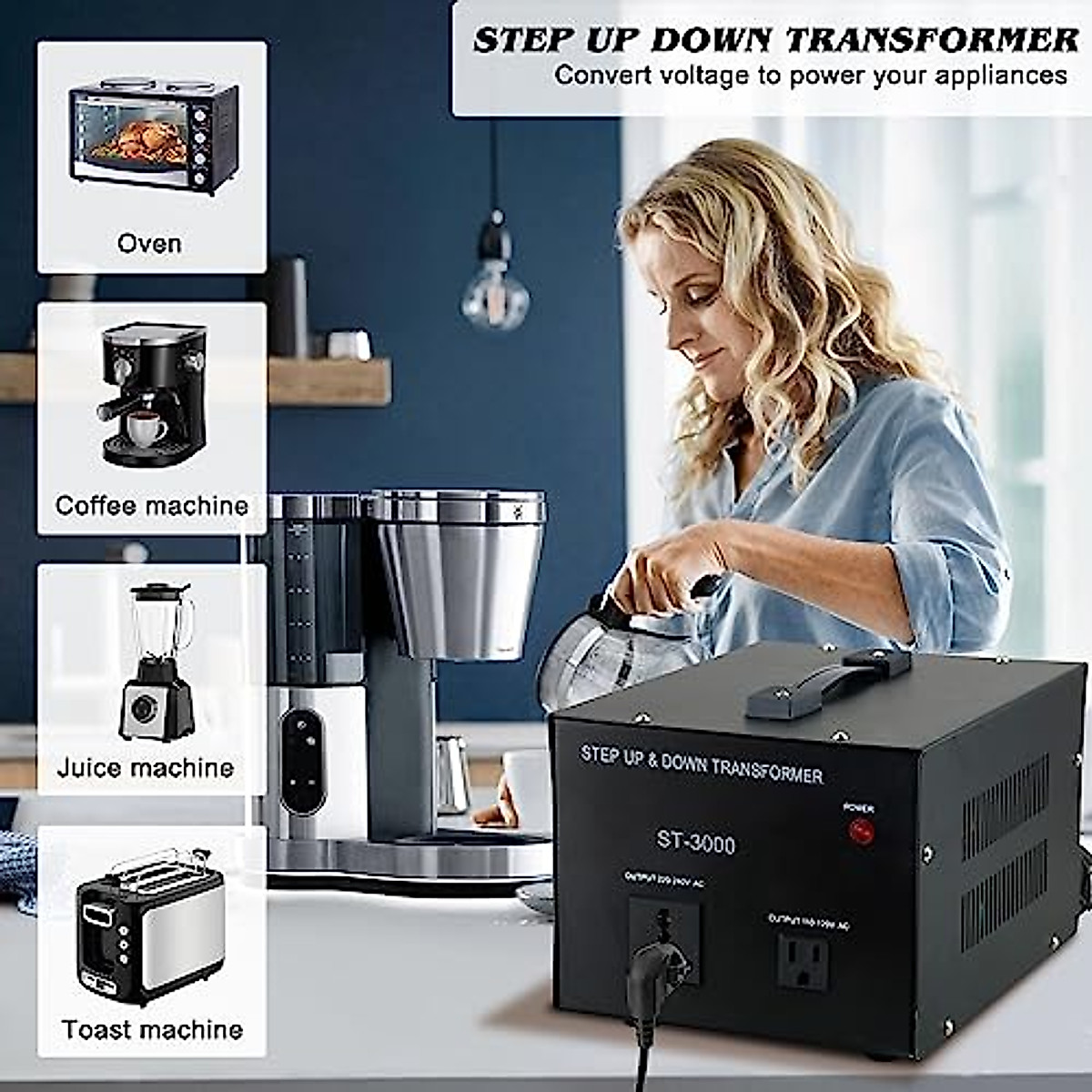 Yaeccc Voltage Converter Transformer, Step Up/Down (220V to 110V, 110V to 220V) - Efficient Power Conversion for International Travel and Home Use (3000W)