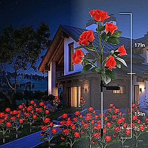 Solar Rose Flower Lights [Upgraded 6 Flowers], Outdoor Solar Powered Rose Lights, Garden Solar Decorative Lights, Rose Stake Lights, Solar Pathway Lights Patio Lawn Garden Yard