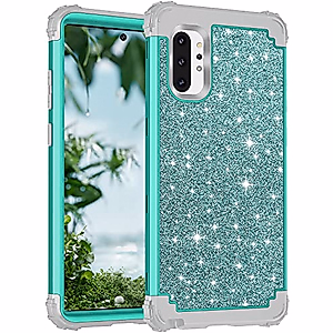 LONTECT for Galaxy Note 10 Plus 5G Case 3 in 1 Heavy Duty Hybrid Sturdy High Impact Shockproof Protective Cover Glitter Bling Case for Samsung Galaxy Note 10+ Plus/Note 10 Plus 5G,Shiny Green/Grey
