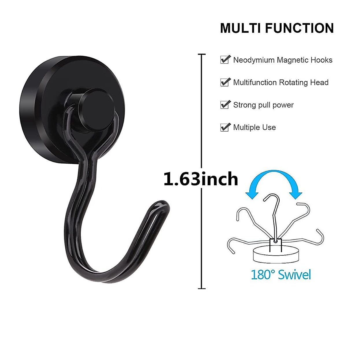 Magnetic Hooks，35Lbs ​Strong Neodymium Magnet Hook,for Hanging BBQ Grill Tools Pot Holders,Refrigerator,Cruise,Kitchen,Key Holder,Coat,(Black 10PACK)