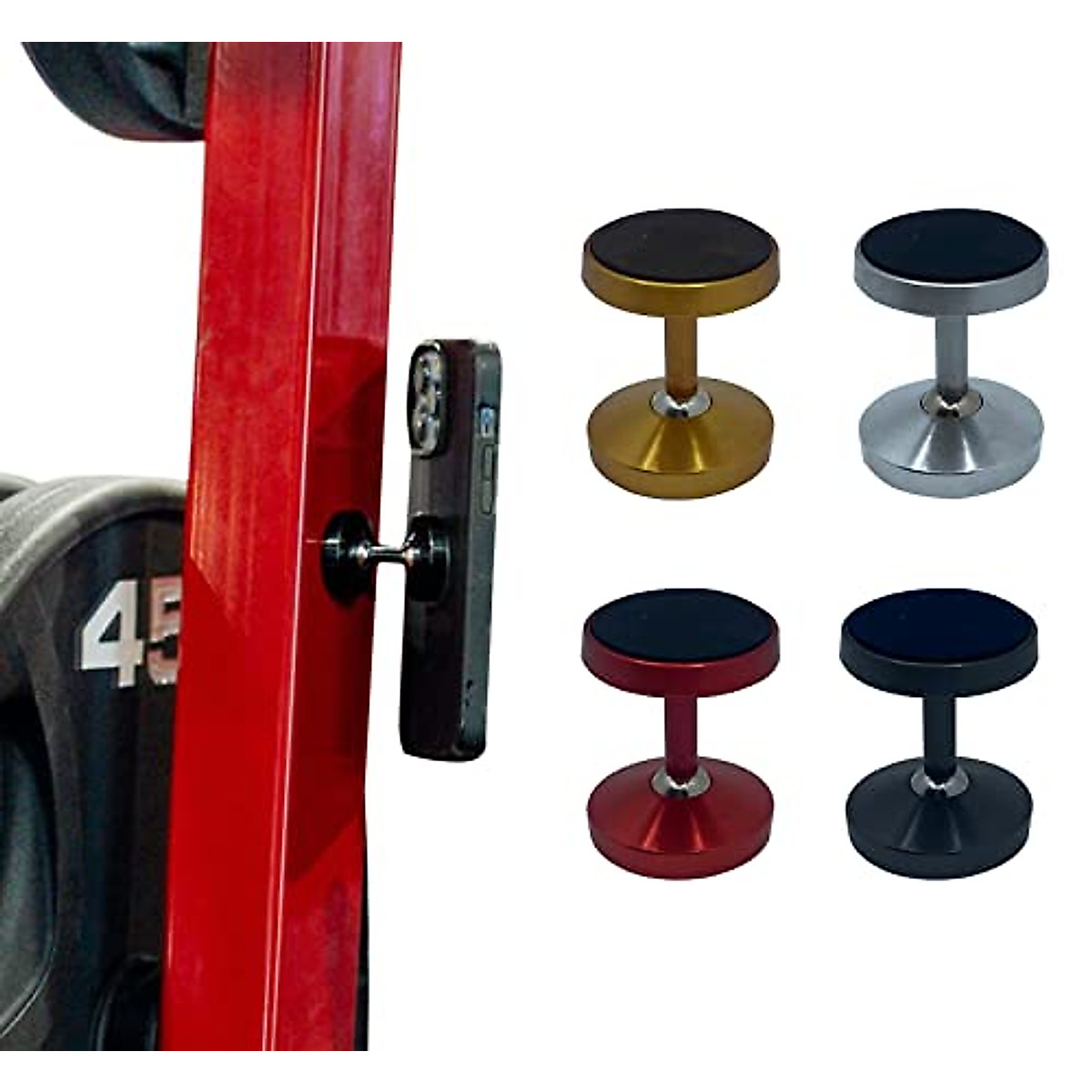 Gym Double Sided Magnetic Phone Holder (2022 Extra Strong New Edition) - Cell Phone Gym Holder for Pictures and Video Capture Hands Free Selfie- Phone Magnet Mount (Red)