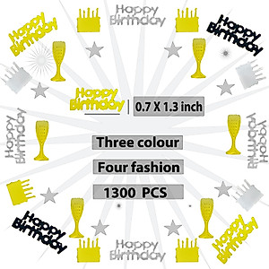 Werich Birthday Confetti | Glitter Confetti Sprinkles for Party Table Scatters Decoration | Gold Sliver Black for Birthday Party Decoration | Metallic Foil | 45g 1.5OZ 1300Pcs