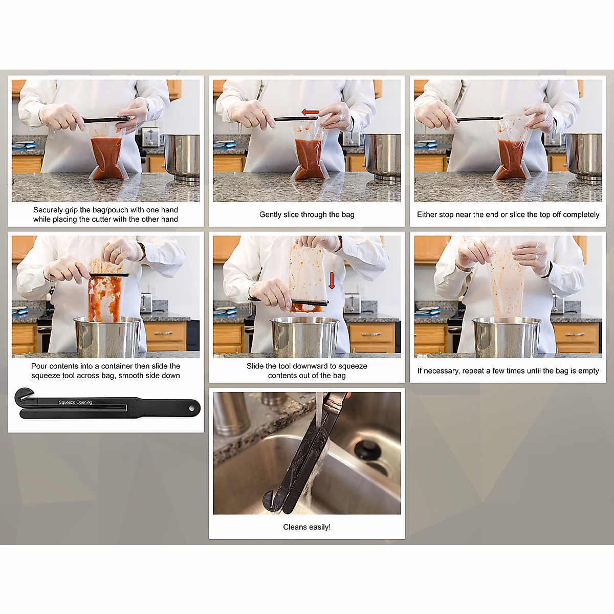 Food Bag Pouch Cutter Opener with Stainless Steel Blade and Squeezer for Kitchens - Includes EZ Hang Chain and Suction Cup for Easy Storage (1 Black - 1 Red (2pk))