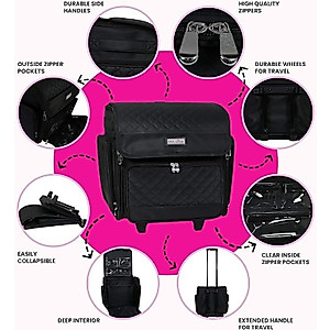 Everything Mary Deluxe Rolling Papercraft Craft Case, Black Quilted - Scrapbook Tote Bag w/Wheels for Scrapbooking & Art - Travel Organizer Storage for IRIS Boxes - for Teachers & Medical