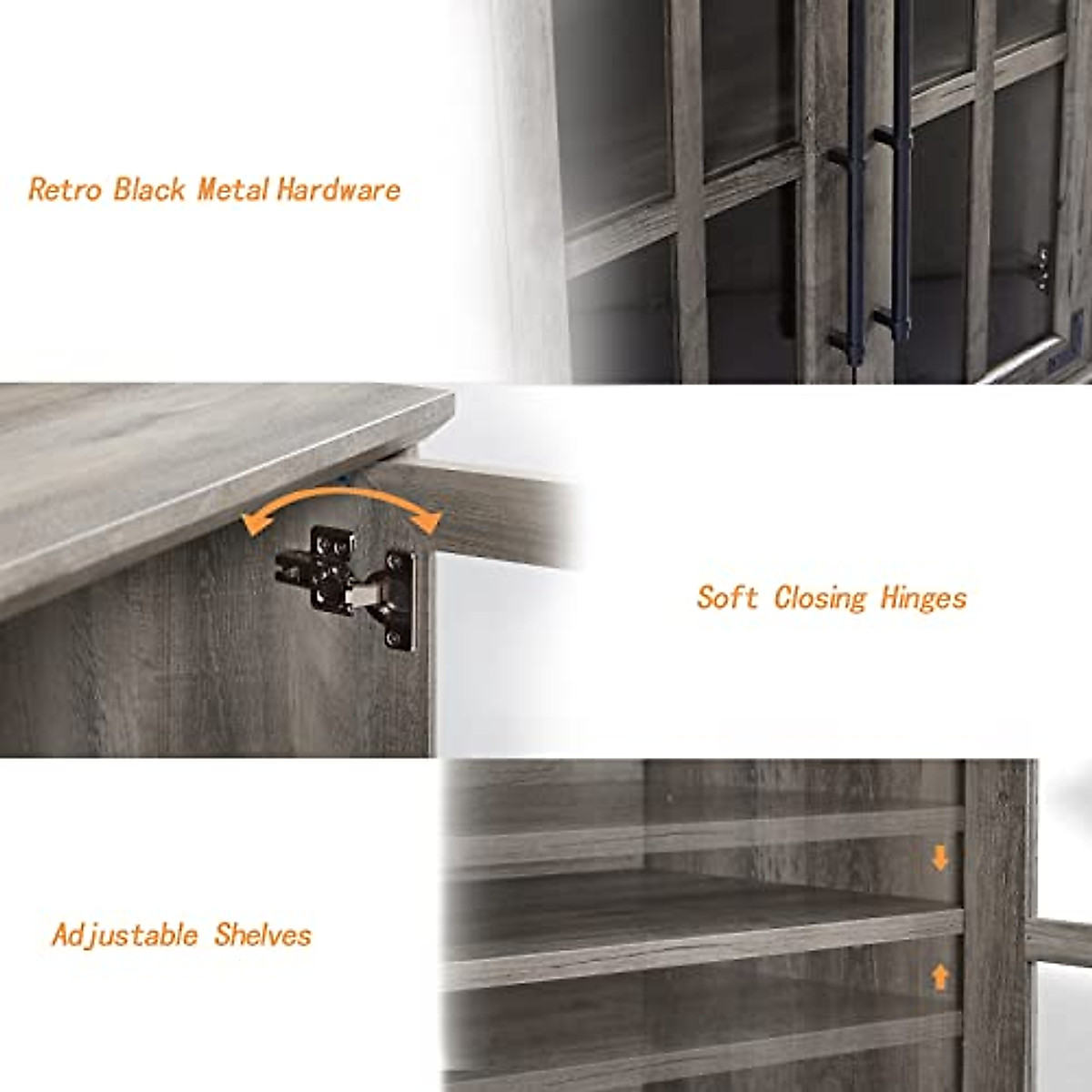 Okvnbjk Buffet Cabinet, 32 Inch Sideboard Coffee Bar Cabinet with Adjustable Shelves for Kitchen Small Accent Storage Cabinet(Grey Wash)