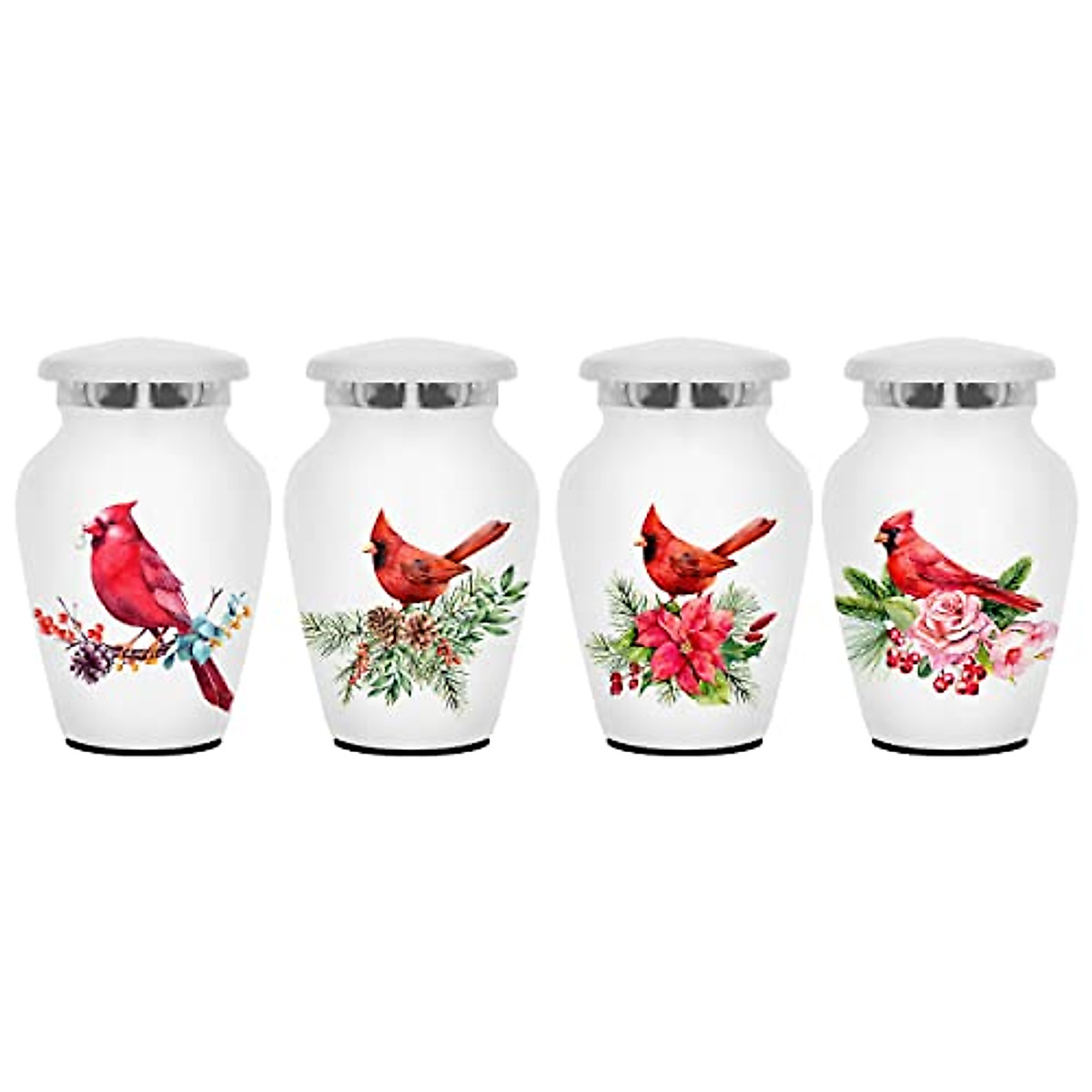 Cardinal Urns White - Mini Keepsake Urns Set of 4 - Premium Box & Bags Included - Small White Urns for Ashes - Honor Your Loved One with Bird Cremation Urns - Perfect for Adults & Infants