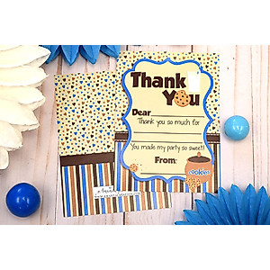 Milk & Cookies Blue & Brown Birthday Thank You Notes, Ten 4" x 5.5" Fill In The Blank Cards with 10 White Envelopes by AmandaCreation