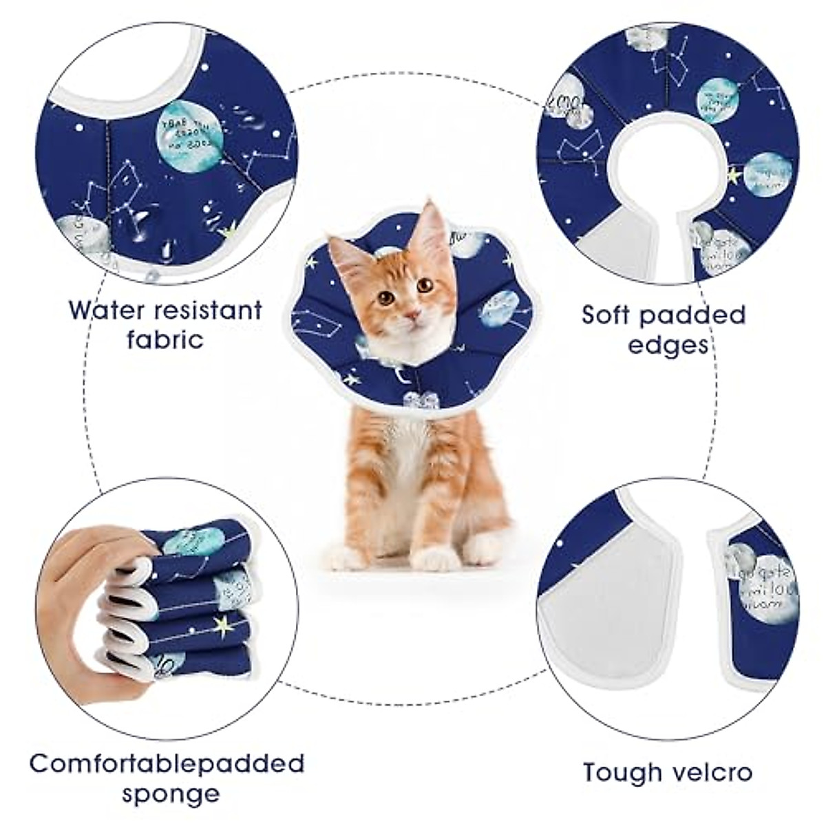 Cobee Soft Cat Cone Collar, Protective Cute Small Cat Recovery Collar Adjustable Fasteners Collars for Kittens Cats E-Collars After Surgery Wound Healing, Fit 6.3"-9" Neck Circumference(Constellation)