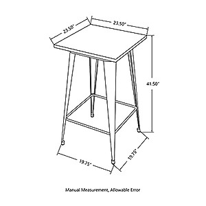 glitzhome 41.50" H Modern Style High Heavy-Duty Metal Black Steel Square Bar Table with Solid Elm Wood Top Sturdy Frame Bistro Pub Table