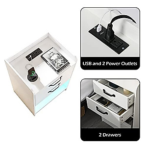 4 EVER WINNER Nightstand Bedroom Side Table End Table Living-Room, Night Stand Bedside Table with USB and Open Shelves,White