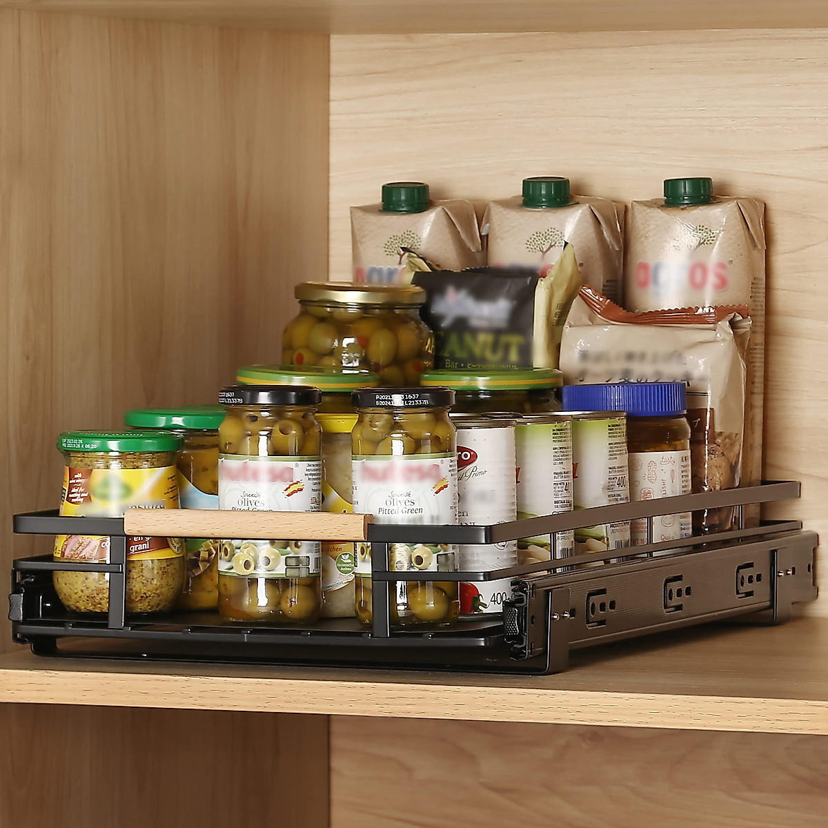 KES Food Container Lid Organizer and Food Container Organizer, 2 Tier Pull Out Cabinet Organizer, Silding Plastic Container Organizer Lid Storage Chrome, KPO506W36D53-CH