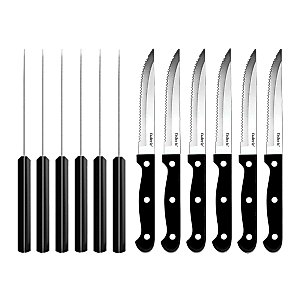 faderic 12-piece Serrated-Steak Knives, Black Full-Tang Triple Rivet Steak Knife Set,Stainless steel Sharp Blade,8.7 Inch,Dishwasher Safe