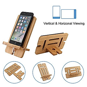 BambuMate Tablet Stand, Adjustable Tablet Holder, Tablet and Phone Holder, Cell Phone Stand Compatible with Smart Phone, Tablet -Natural Bamboo
