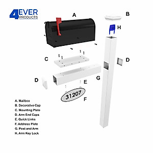 4Ever Products The Jackson Complete Mailbox System - Vinyl/PVC Post (includes Mailbox) Decorative Curbside Postal Solution with Classic Traditional Style and Hanging Address Plate (White Mailbox)