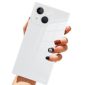 LSL Compatible iPhone 13 Case Square White Soft TPU Bumper Anti-Drop Anti-Scratch Shock Absorption Protective Wireless Slim Cover Compatible with iPhone 13 6.1 Inch for Women Girls Men