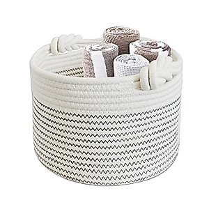 Small Woven Basket,Round Cotton Rope Shelf Storage Basket,Decorative Round Bin for Nursery Bedroom Bathroom,Cute Cat Dog Toy Organizer Basket,10 x 10 x 7 inch Empty Gift Basket
