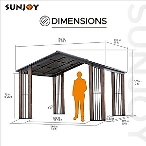 Sunjoy 11 x 13 ft. Hardtop Gazebo Outdoor Cedar Frame Wood Gazebo with Black Steel Hardtop Roof for Patio, Garden, Backyard, and Lawn Activities by SummerCove