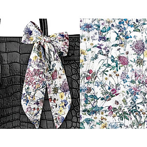 Liberty London Purse, Head, or Neck Scarf - "Wild flowers White" Skinny Scarf - Headband, Handbag, Purse Handle - Silky Tana Lawn Cotton