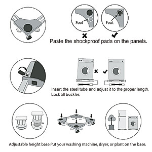IREMMO Adjustable Base for Washer and Dryer Stand Upgrade Double Tube Movable with Wheels for Dryer Washing Machine Mini Refrigerator Stand